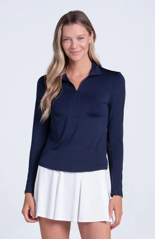 Lucky In Love Free Play Zip Long Sleeve Top - Midnight