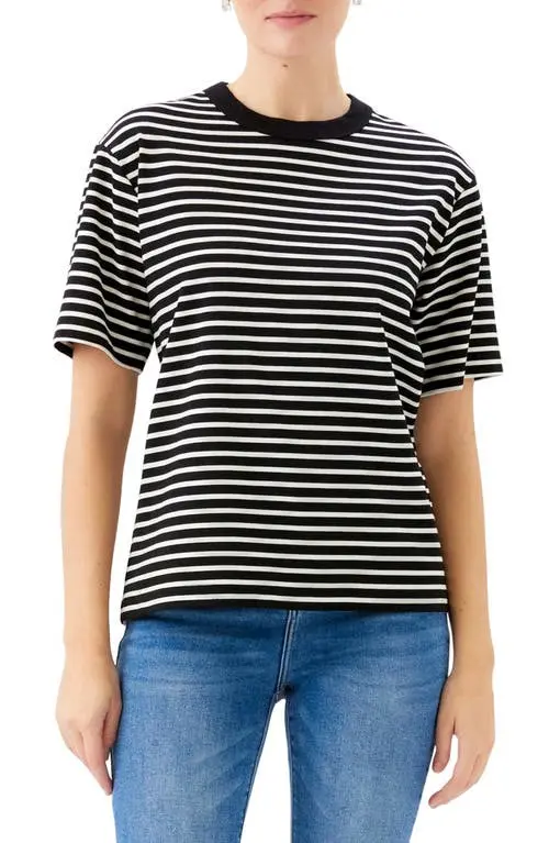Karen Kane Striped Crewneck T-shirt - Black/ivory