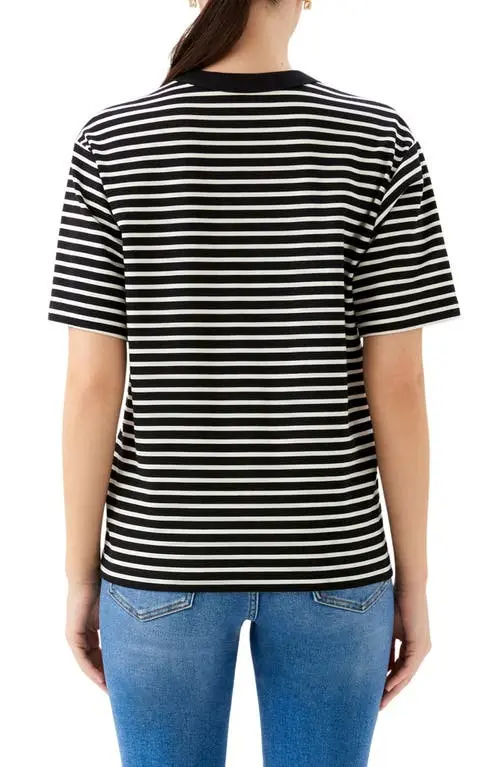 Karen Kane Striped Crewneck T-shirt - Black/ivory