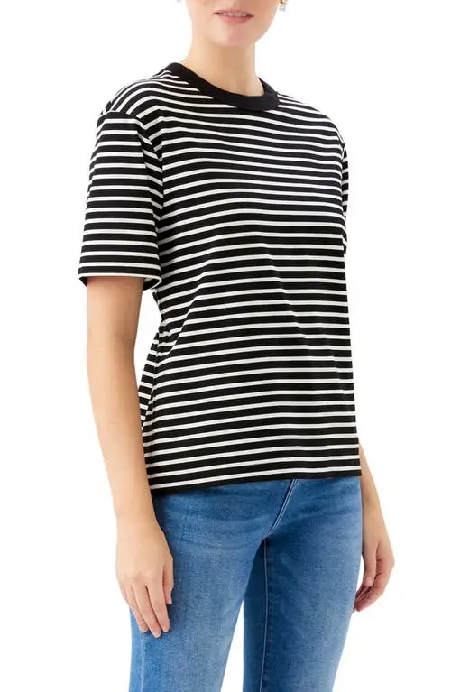 Karen Kane Striped Crewneck T-shirt - Black/ivory