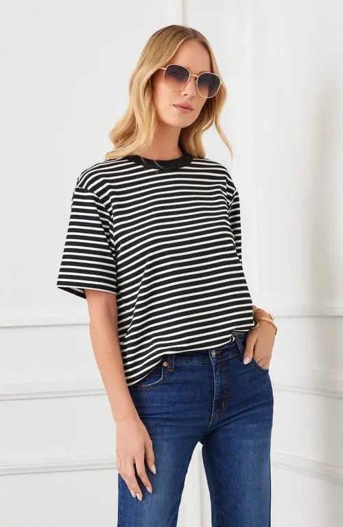Karen Kane Striped Crewneck T-shirt - Black/ivory