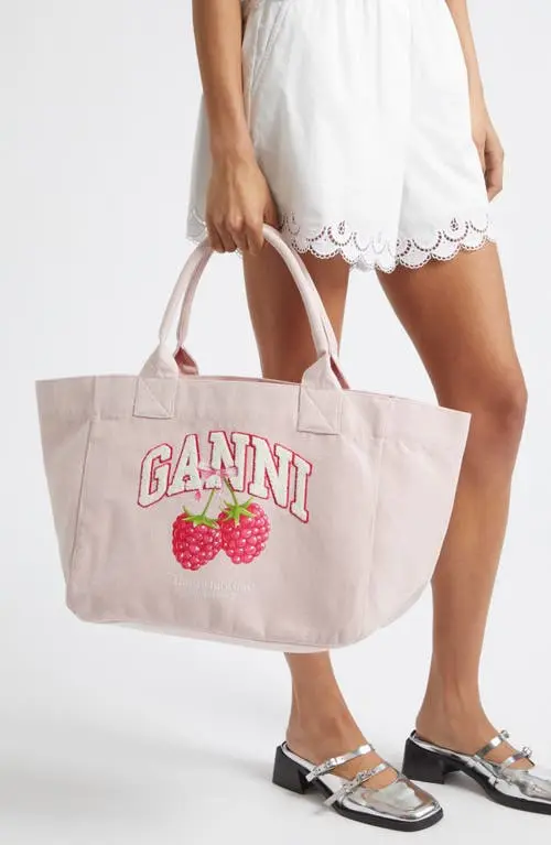GANNI Medium Trapeze Canvas Shopper Bag - Egret