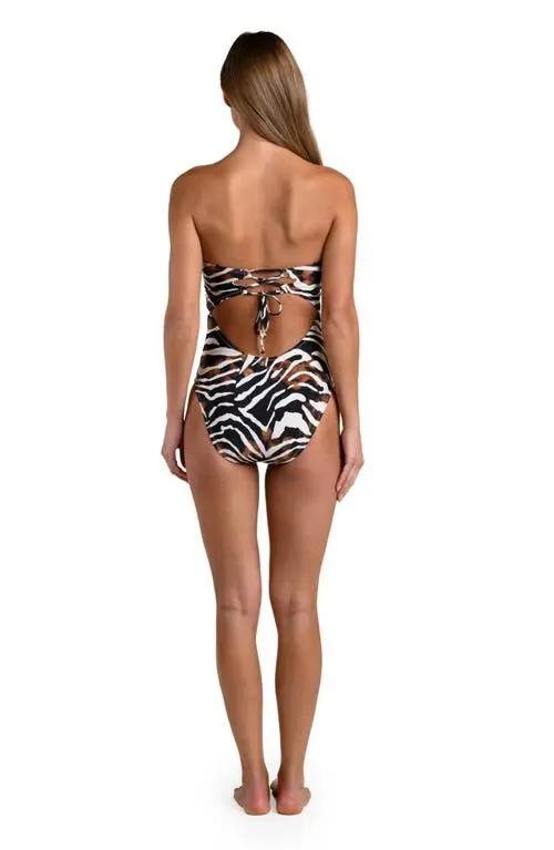 SUNSHINE 79 One-piece Bandeau Swimsuit With Lace-up Back