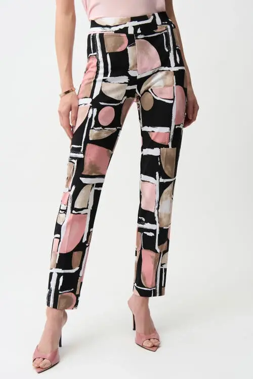 Joseph Ribkoff Silky Knit Abstract Print Straight Pull-on Pants - Black/multi