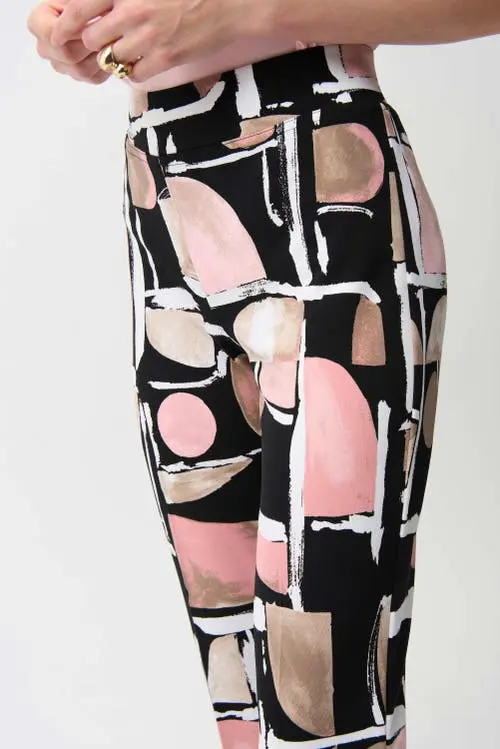 Joseph Ribkoff Silky Knit Abstract Print Straight Pull-on Pants - Black/multi