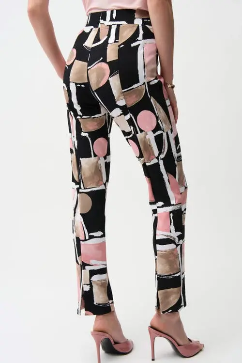 Joseph Ribkoff Silky Knit Abstract Print Straight Pull-on Pants - Black/multi