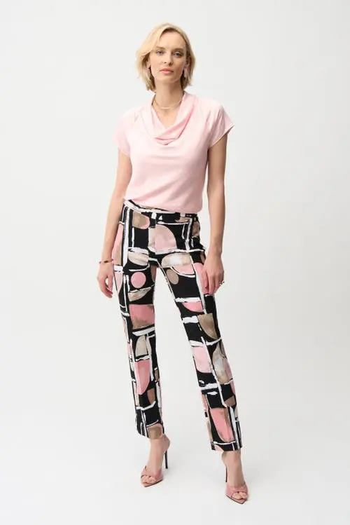 Joseph Ribkoff Silky Knit Abstract Print Straight Pull-on Pants - Black/multi