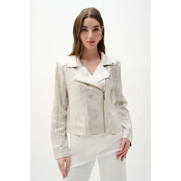 Joseph Ribkoff Faux Suede Foiled Knit Moto Jacket
