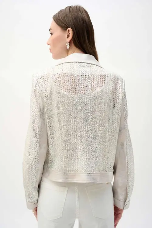 Joseph Ribkoff Faux Suede Foiled Knit Moto Jacket