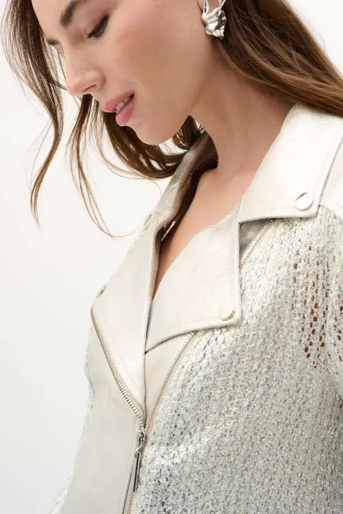 Joseph Ribkoff Faux Suede Foiled Knit Moto Jacket