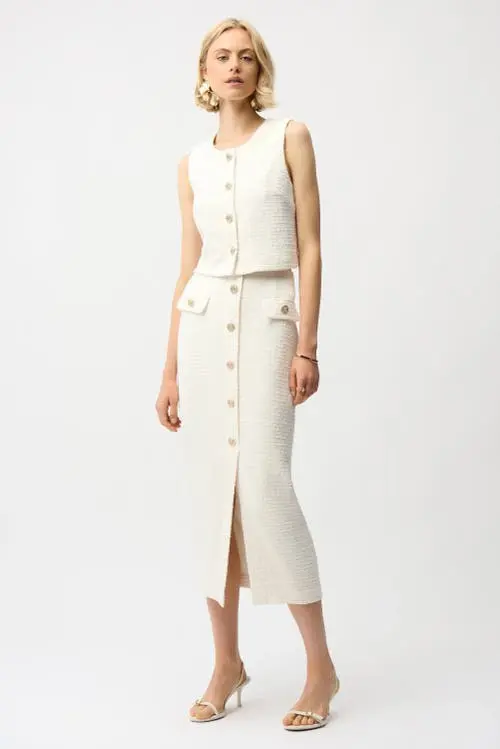 Joseph Ribkoff Bouclé Pencil Skirt With Gold Button Detail