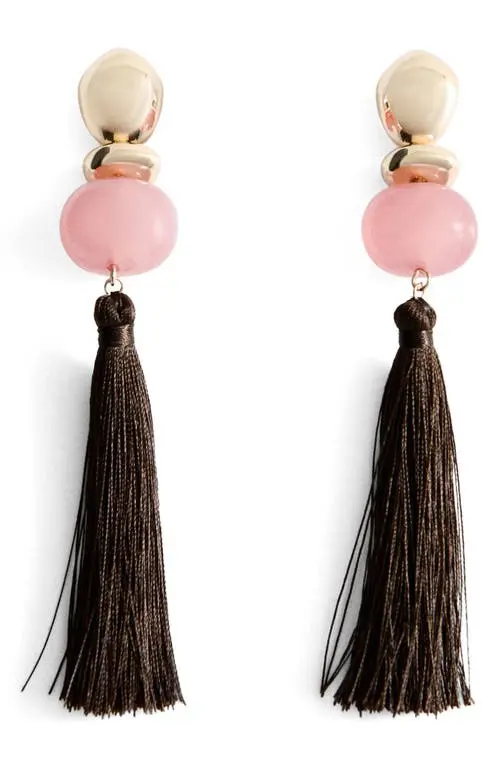 Mango Tasseled Drop Earrings With Resin Stones - Brown