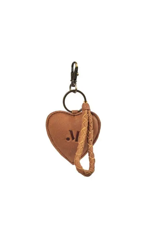MANDRN Leather Puffy Heart Keychain - Saddle (light)