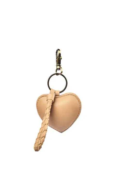 MANDRN Leather Puffy Heart Keychain - Sand