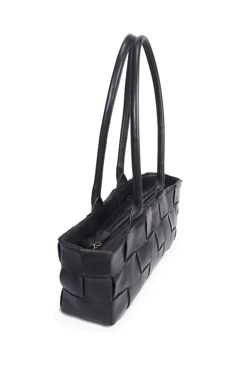 MANDRN Woven Leather Shoulder Bag - Black