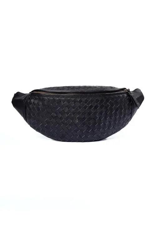 MANDRN Woven Leather Crossbody Bag - Black