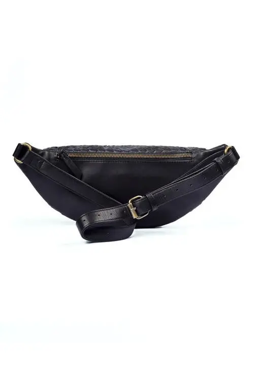 MANDRN Woven Leather Crossbody Bag - Black