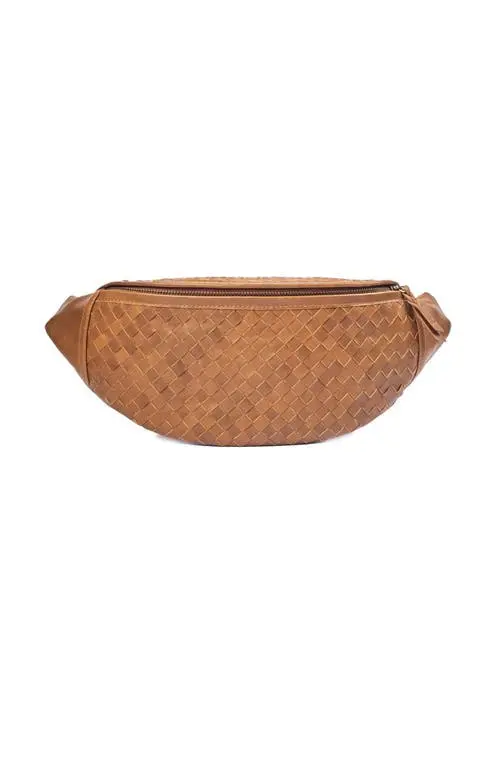 MANDRN Woven Leather Crossbody Bag - Tan