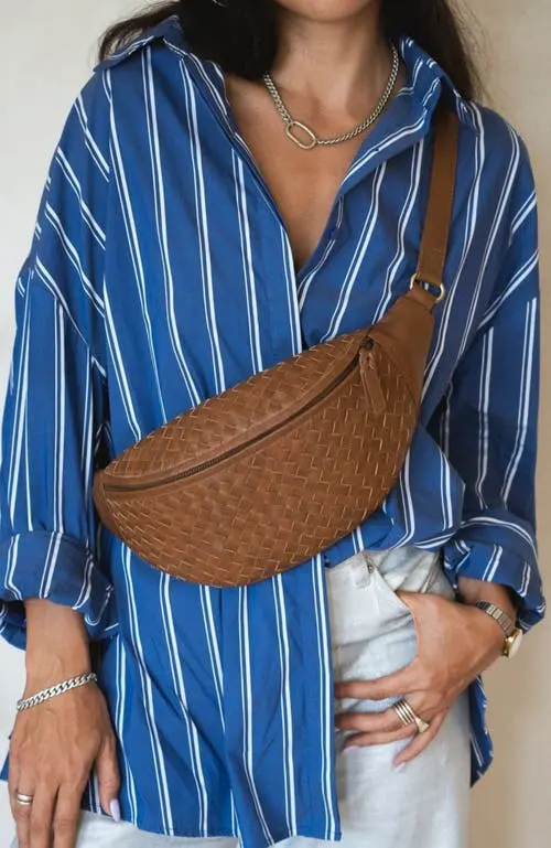 MANDRN Woven Leather Crossbody Bag - Tan