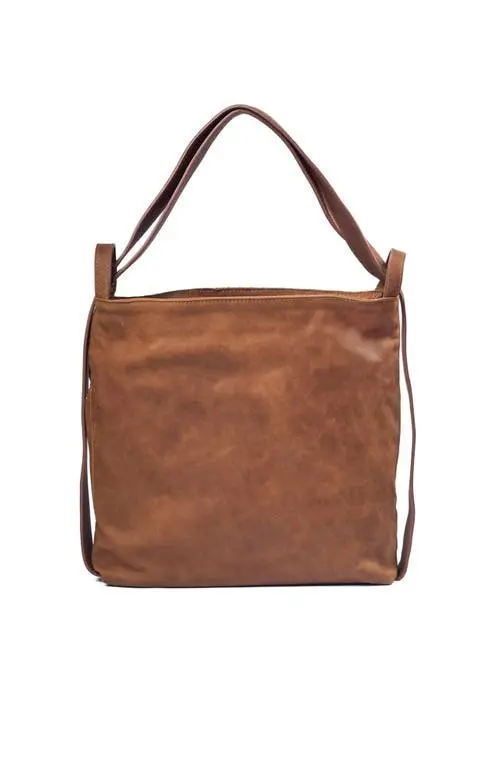 MANDRN Woven Convertible Leather Tote To Backpack - Saddle (light)
