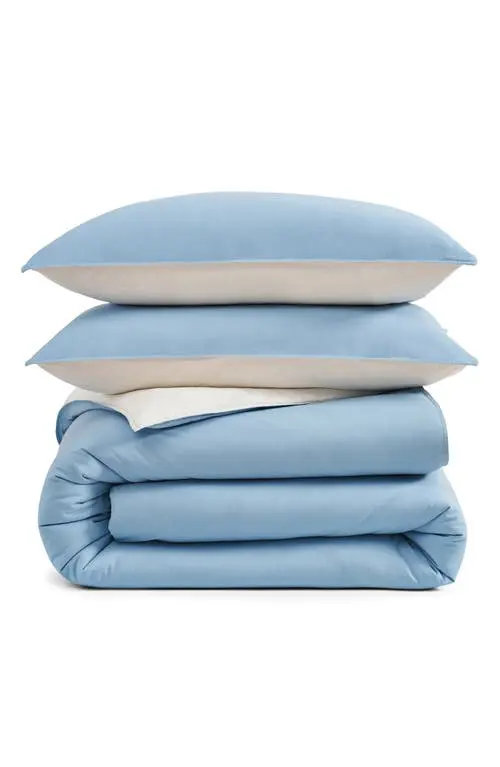 Dkny Reversible Vintage Washed Cotton Duvet & Sham Set - Blue/ivory