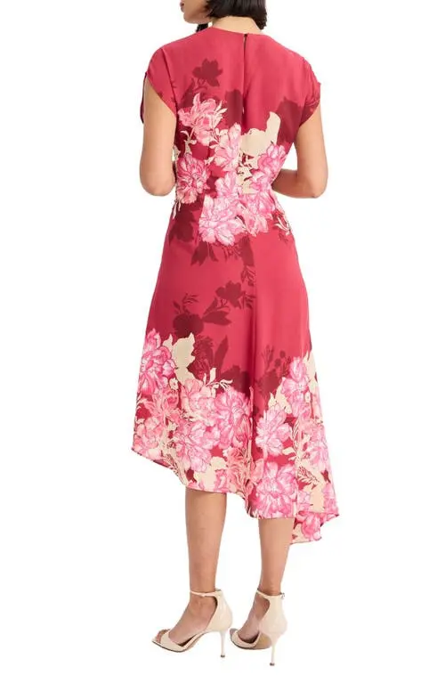 Maggy London Floral Print Asymmetrical Midi Dress