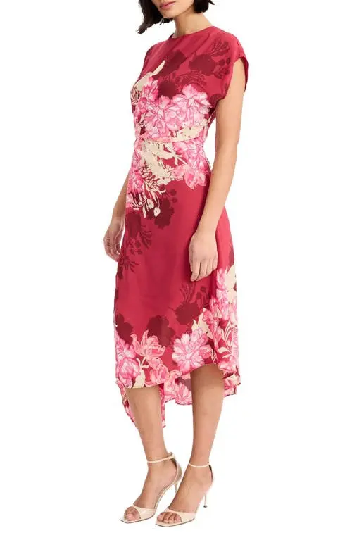 Maggy London Floral Print Asymmetrical Midi Dress