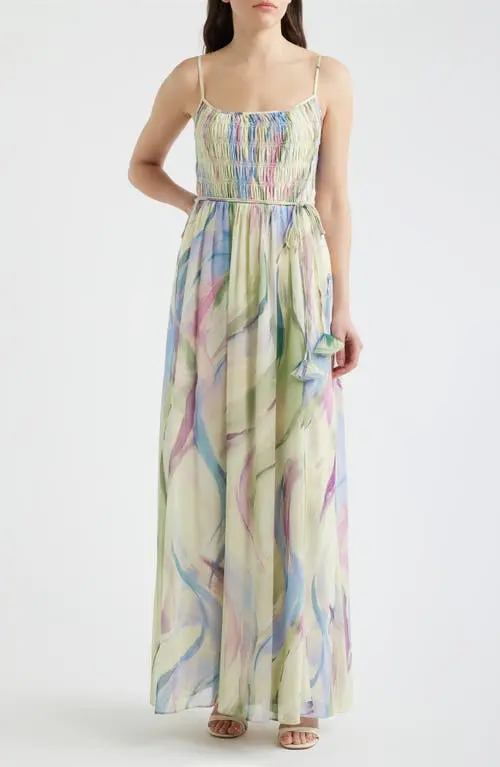 Vince Camuto Abstract Print Chiffon Gown - Green Mult