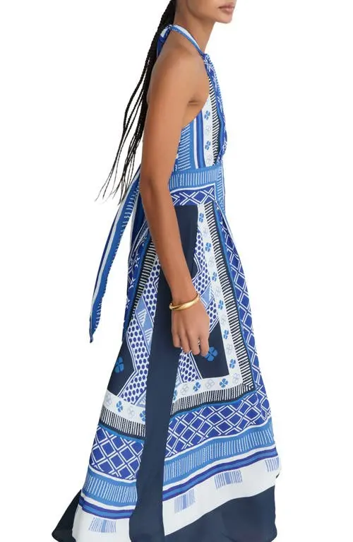 REISS Joselyn Scarf Print Halter Neck Midi Dress