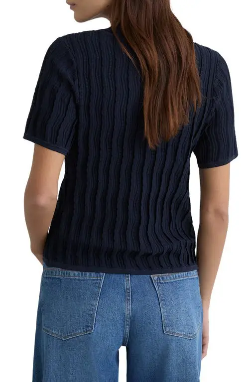 REISS Audrey Textured Knit Button-up Shirt - Navy