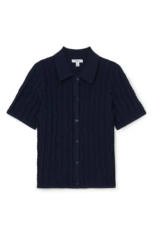 REISS Audrey Textured Knit Button-up Shirt - Navy