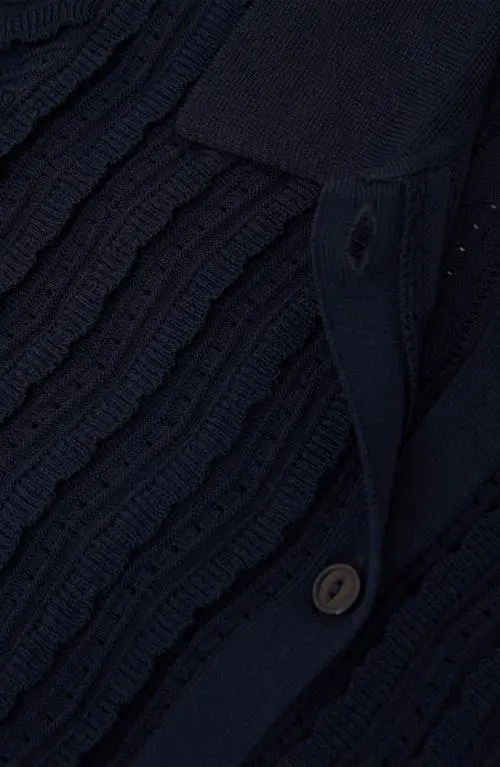 REISS Audrey Textured Knit Button-up Shirt - Navy