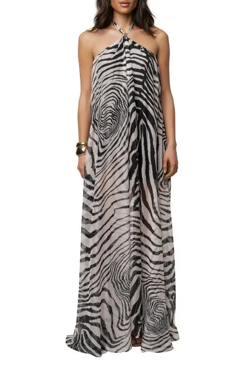 JLUXLABEL Jolene Halterneck Zebra Print Maxi Dress With Gold Detail