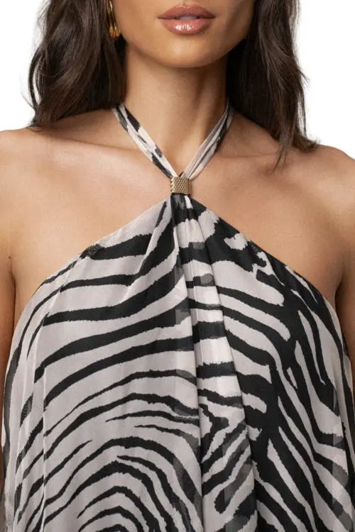 JLUXLABEL Jolene Halterneck Zebra Print Maxi Dress With Gold Detail