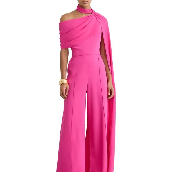 REISS Carrie One-shoulder Wide-leg Jumpsuit With Drape Detail - Raspberry Pink