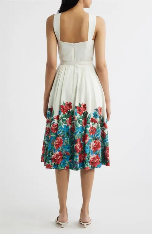 TAHARI ASL Belted Sleeveless Square Neck Midi Dress