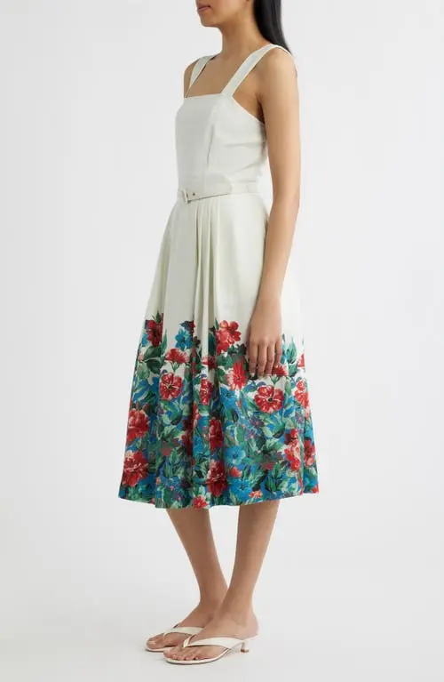 TAHARI ASL Belted Sleeveless Square Neck Midi Dress