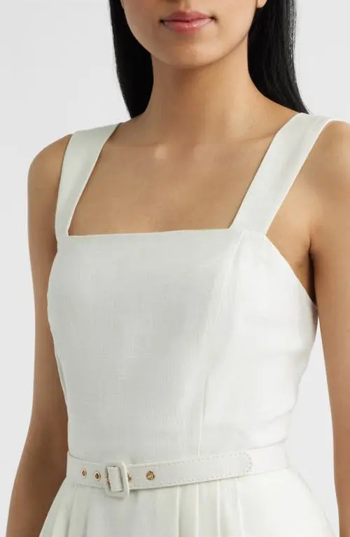 TAHARI ASL Belted Sleeveless Square Neck Midi Dress