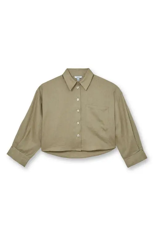 REISS Solena Cropped High-low Linen Shirt - Green