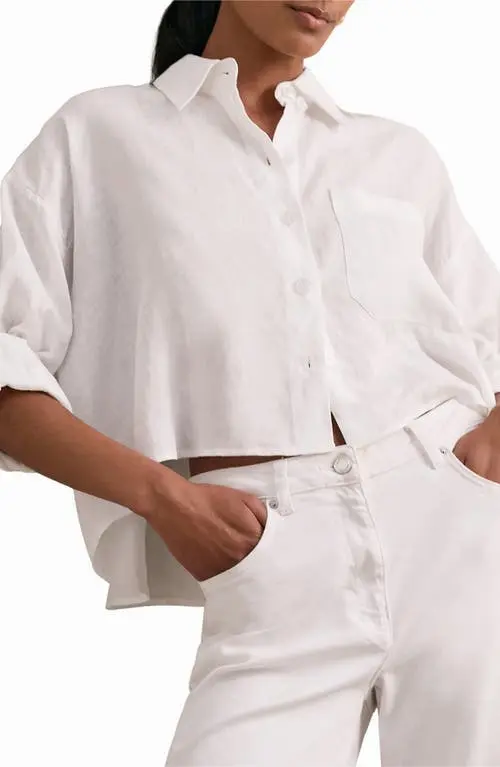 REISS Solena Cropped High-low Linen Shirt - White