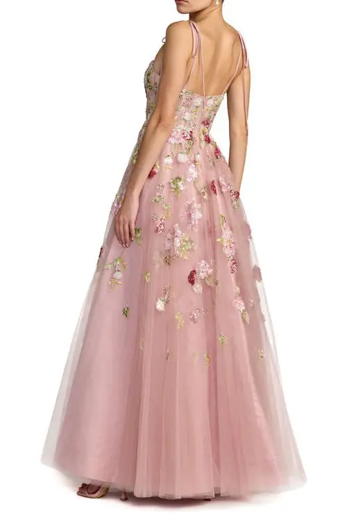 Mac Duggal Embellished Floral Tulle Ballgown
