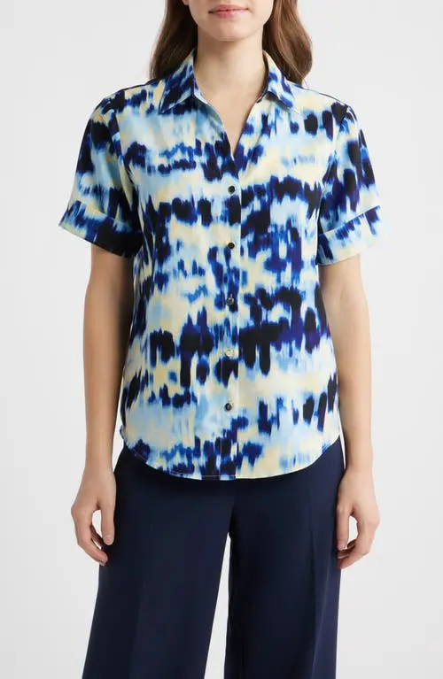 Anne Klein Crepe Button-up Shirt With Watercolor Print