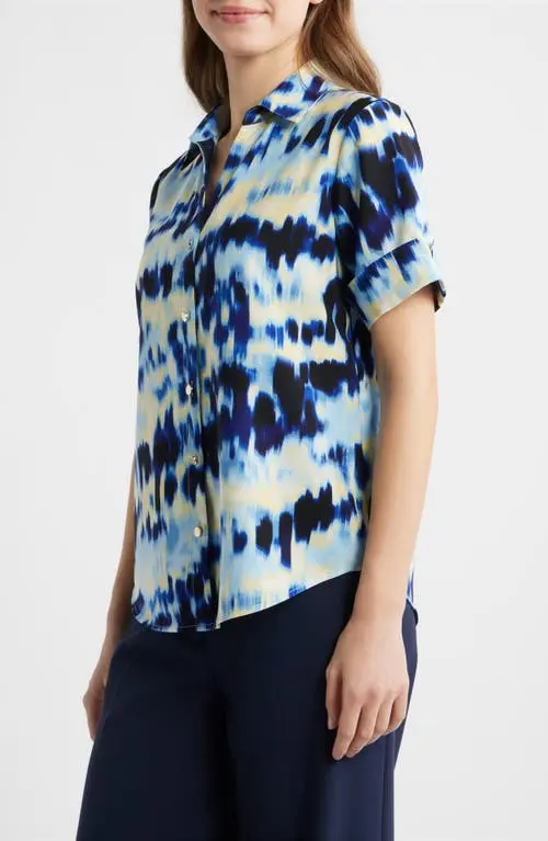 Anne Klein Crepe Button-up Shirt With Watercolor Print