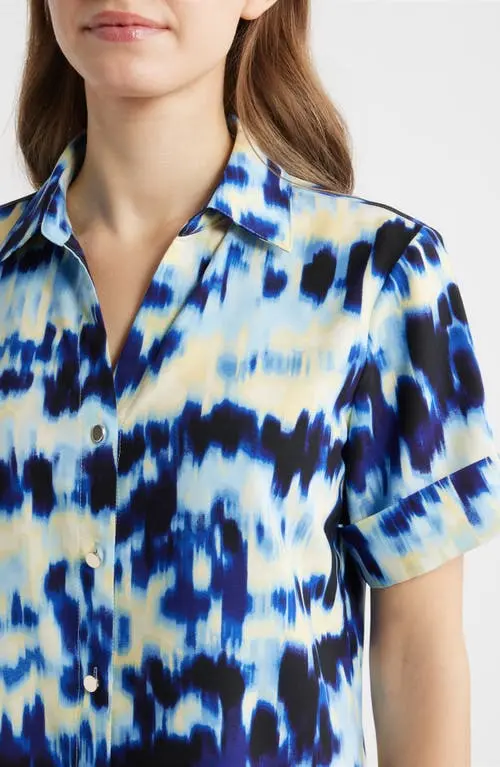 Anne Klein Crepe Button-up Shirt With Watercolor Print