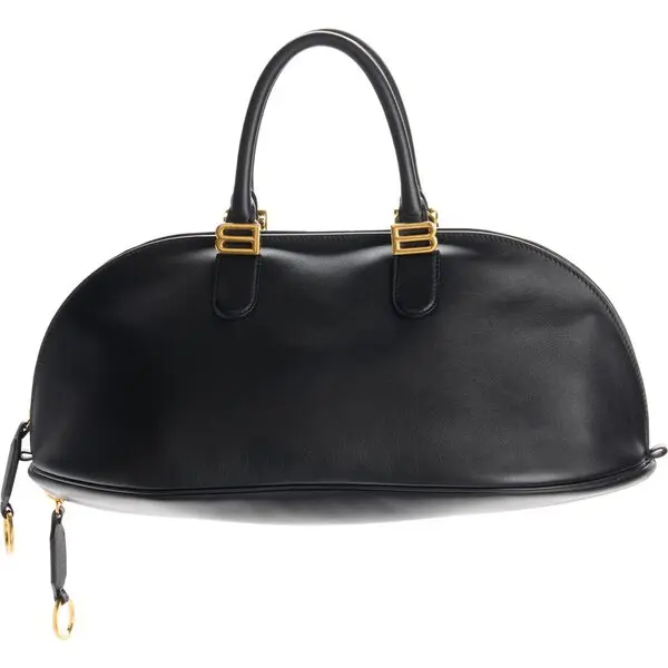 Balenciaga Medium Bolero Leather Bowling Bag - Black/plum