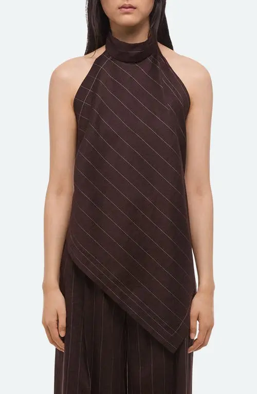 Helmut Lang Pinstripe Linen Blend Halter Top - Brown Multi