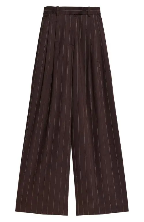 Helmut Lang Pinstripe Wide Leg Linen Blend Pants