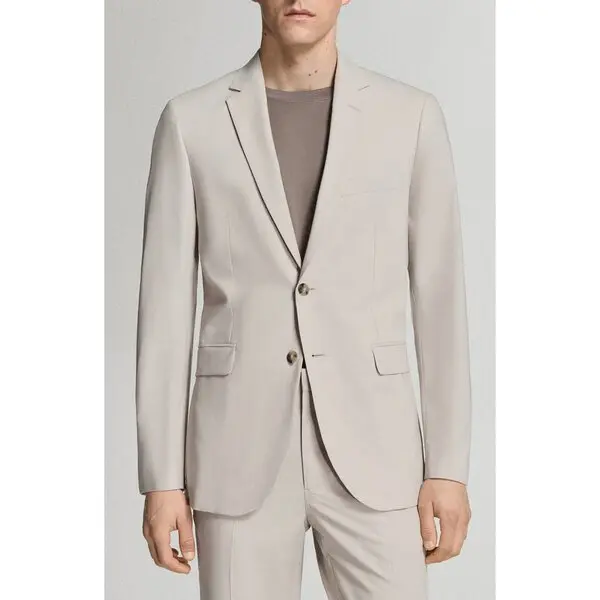Mango Slim Fit Stretch Sport Coat With Notched Lapels - Ecru
