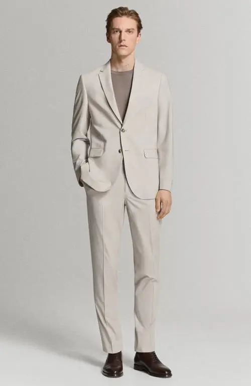Mango Slim Fit Stretch Sport Coat With Notched Lapels - Ecru