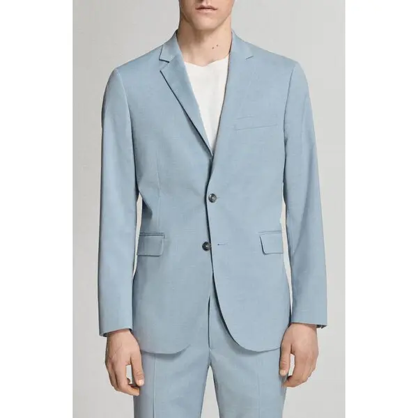 Mango Slim Fit Stretch Sport Coat With Notched Lapels - Sky Blue